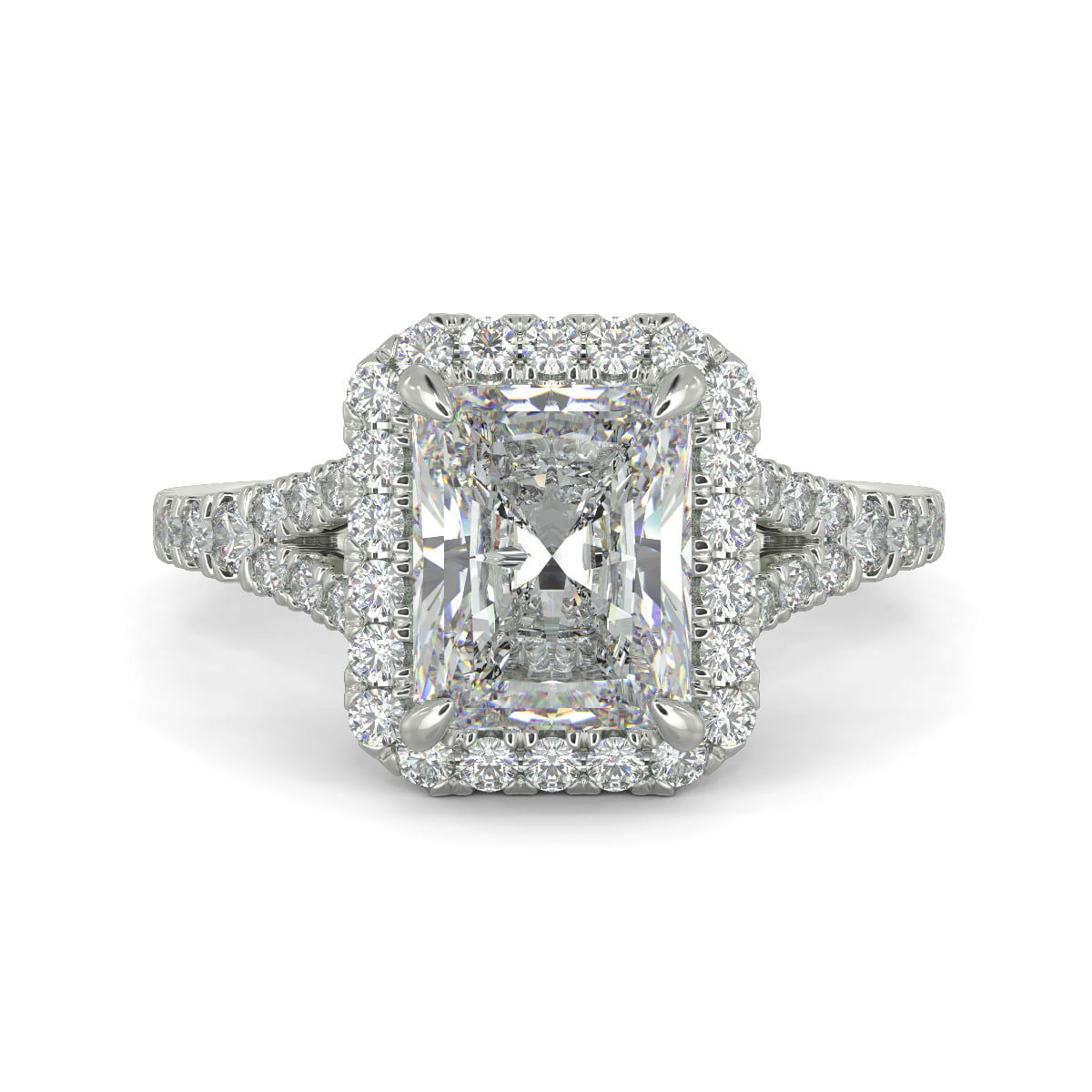 Luciana Radiant Cut Halo Split Shank Claw Set Engagement Ring – Nivetta